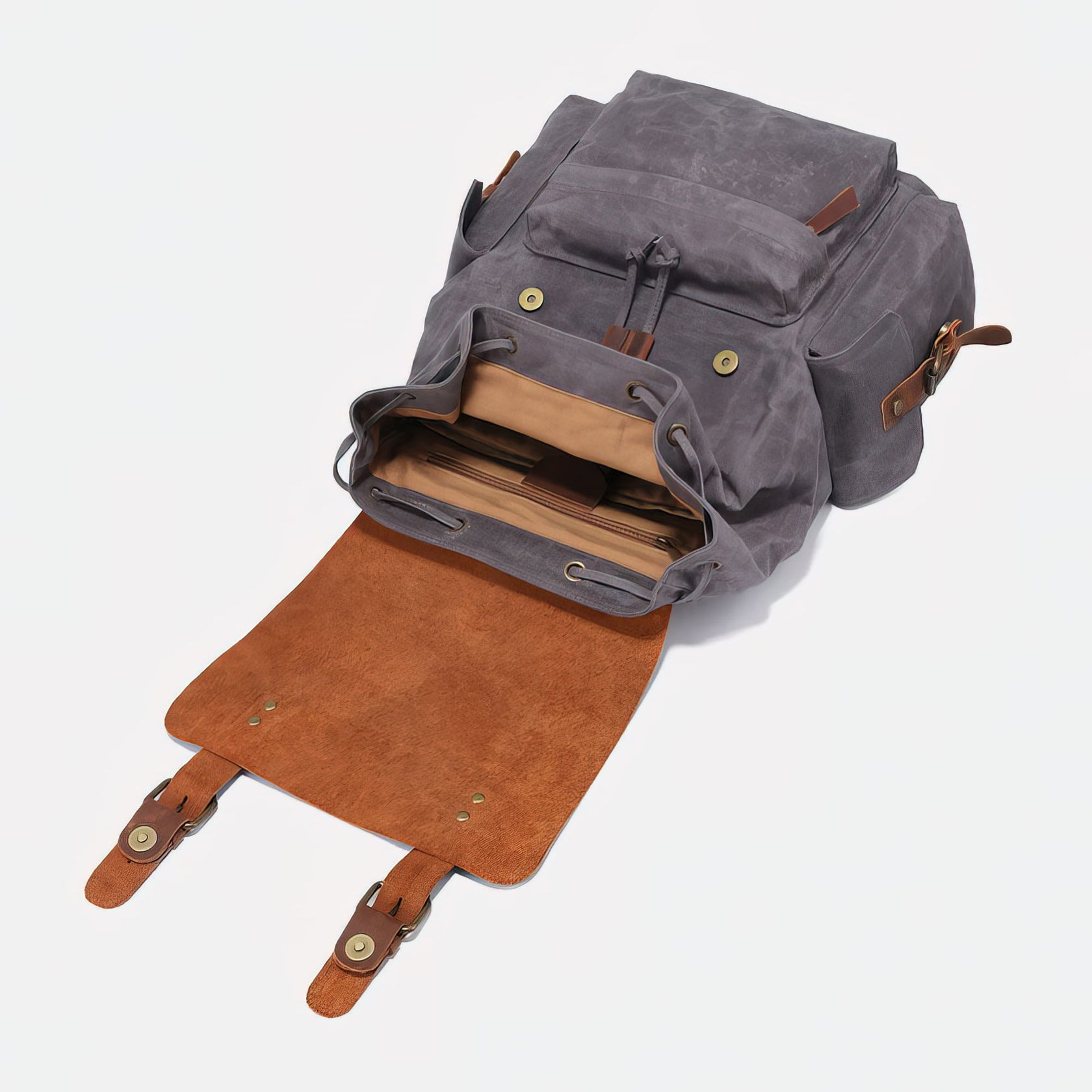 Canvas Backpack - Waxed Canvas Leather Backpack 27L - Genuine Leather ...